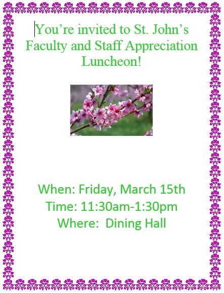 Spring Break = Faculty & Staff Luncheon – The Chalkboard